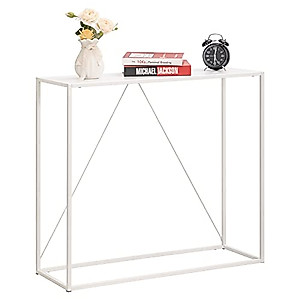 PEETEEPOE Accent Metal Console Table, 35.43"(L) Modern Entryway Table, Narrow&Long Sofa/Couch End Side Table, Freestanding Entrance Display Table for Entryway, Hallway, Living Room, Office, White