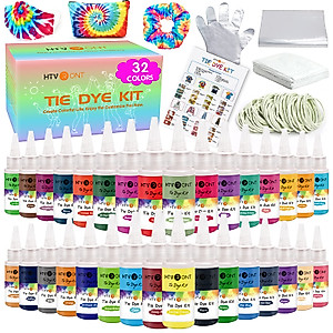 HTVRONT Tie Dye Kit - 32 Vibrant Colors Pre-Filled Bottles Tyedyedye Kit, Permanent Non-Toxic Tie Dye Kit for Large Groups Kids Adults ,Tye Dye Kit for Fabric Textile Handmade Party(Just Add Water)