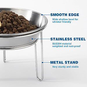 Elevated Cat Bowls Stainless Steel, 5.9 Inch Wide Raised Cat Bowls with Metal Stand Whisker Friendly, 2 Pack Anit-Vomiting Elevated Cat Food and Water Bowl Set for Cats, Kittens and Small Dogs