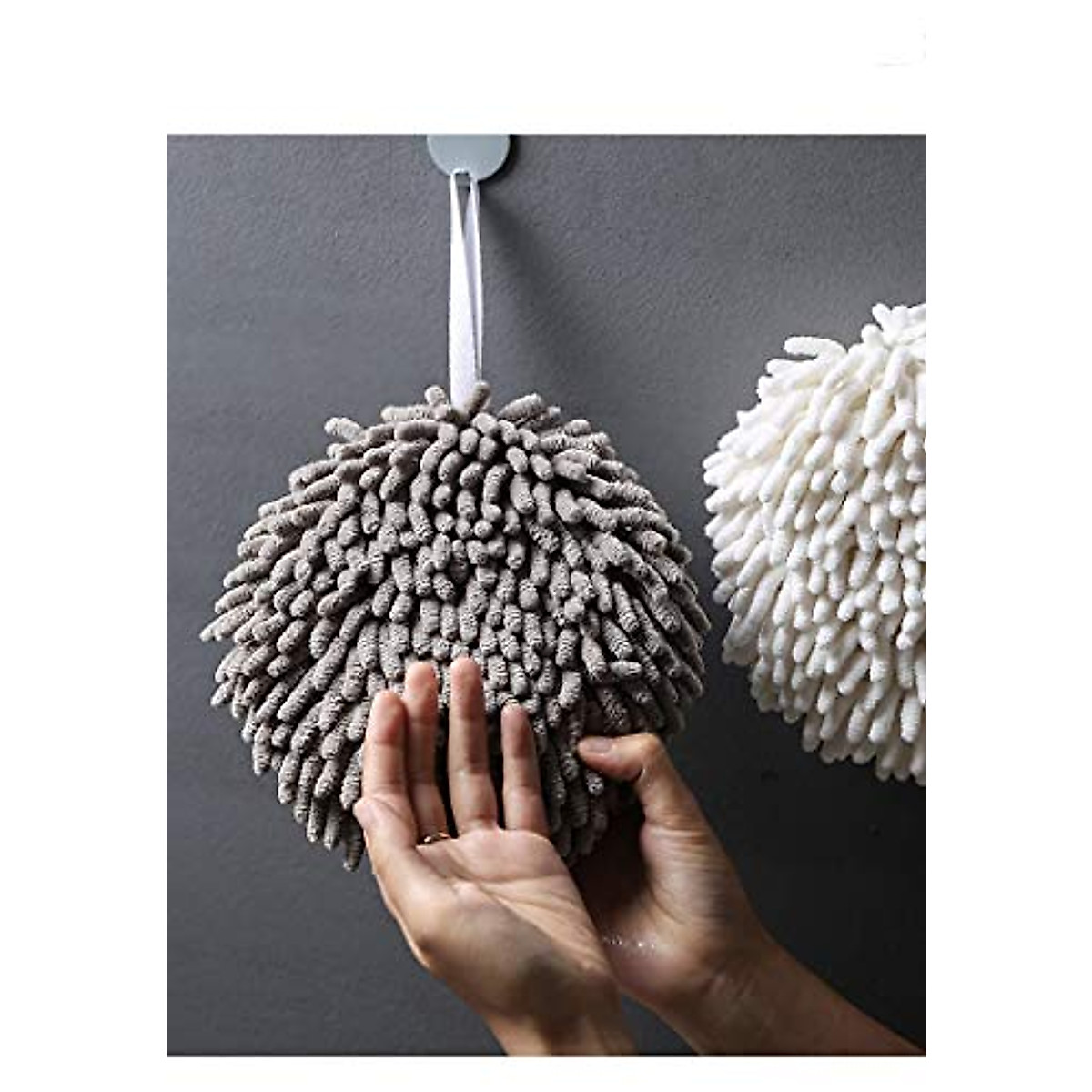 Ivymei 2 Pack Chenille Hand Towels,Kitchen Hand Towels with Loop,Hanging Hand Towels for Bathroom,Soft Absorbent Hand Bath Towels(2 Grey)