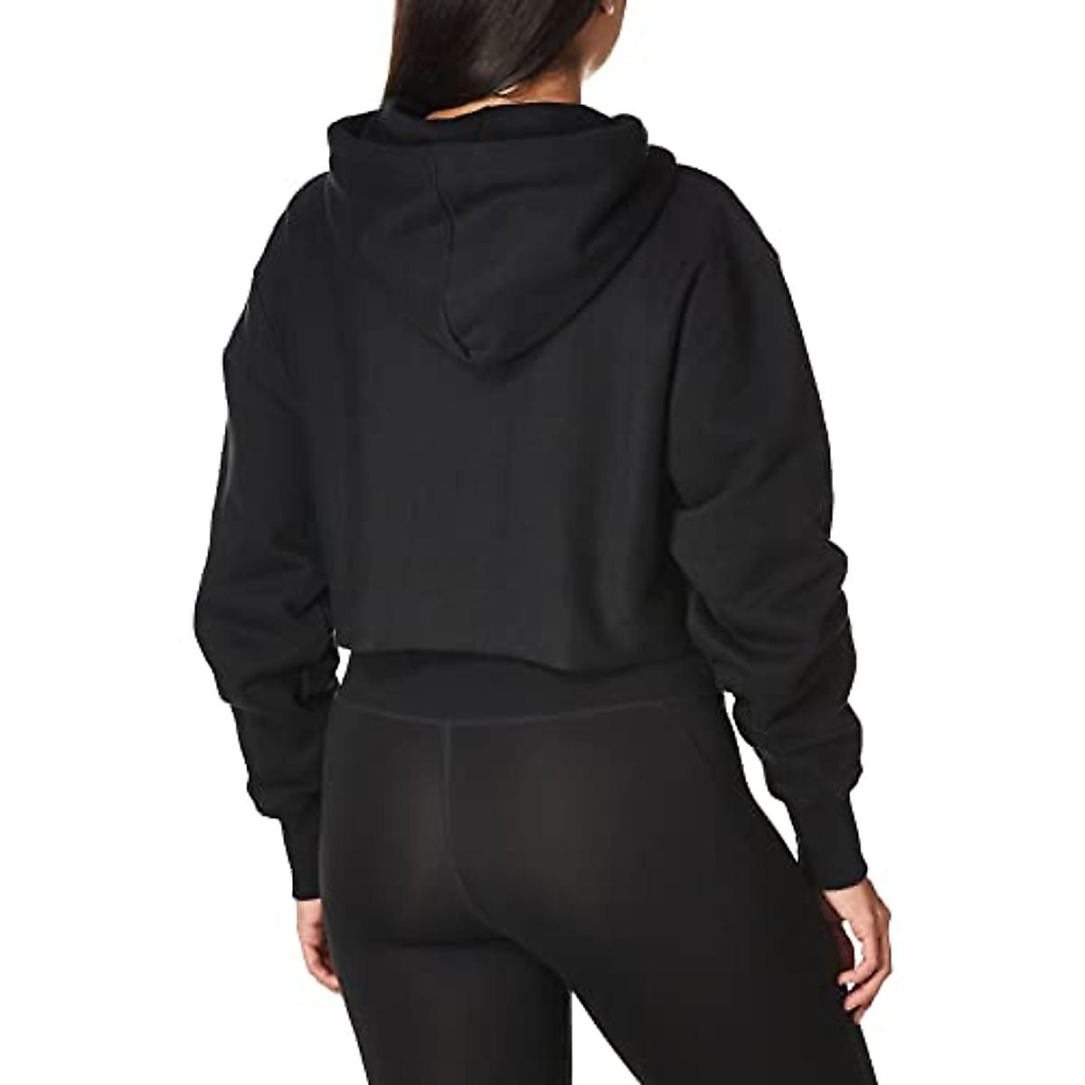Champion womens Reverse Weave Cropped Cut-off Hoodie, Left Chest C Hooded Sweatshirt, Black-549302, X-Small US