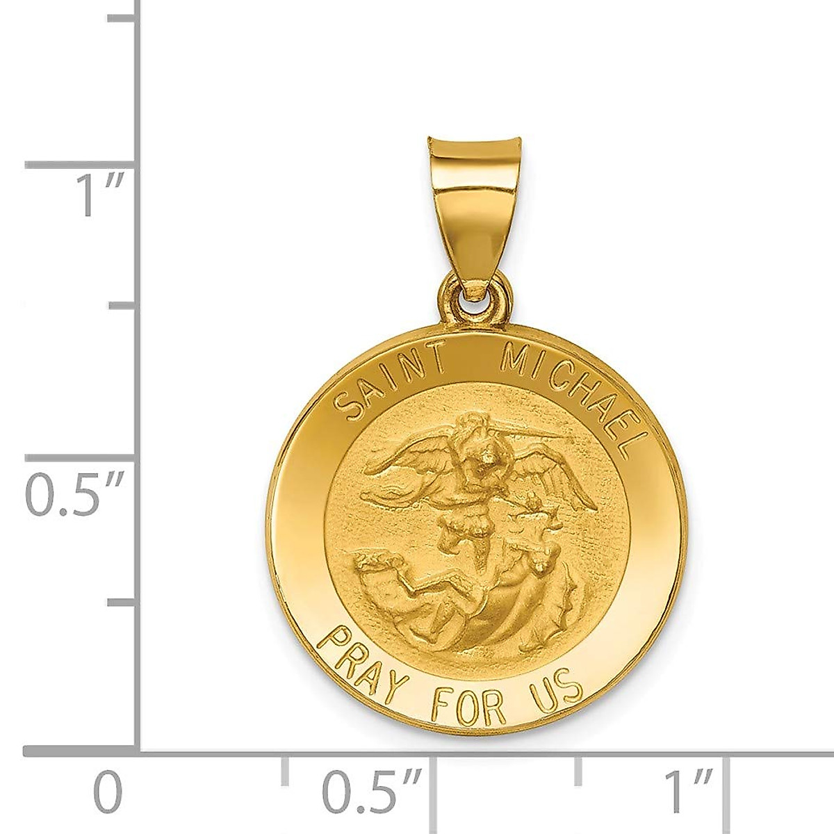 Sonia Jewels 14k Yellow Gold Catholic Patron Saint Michael Medal Brushed Matte Finish Pendant Charm - 21mm x 18mm