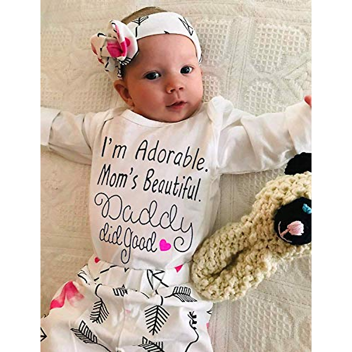 SEYOUAG Baby Girl Clothes Cute Mommy Letter Romper Arrow Heart Pants Newborn Girls Outfits Fall Winter Clothes Set (Adorable Pink, 0-3 Months)