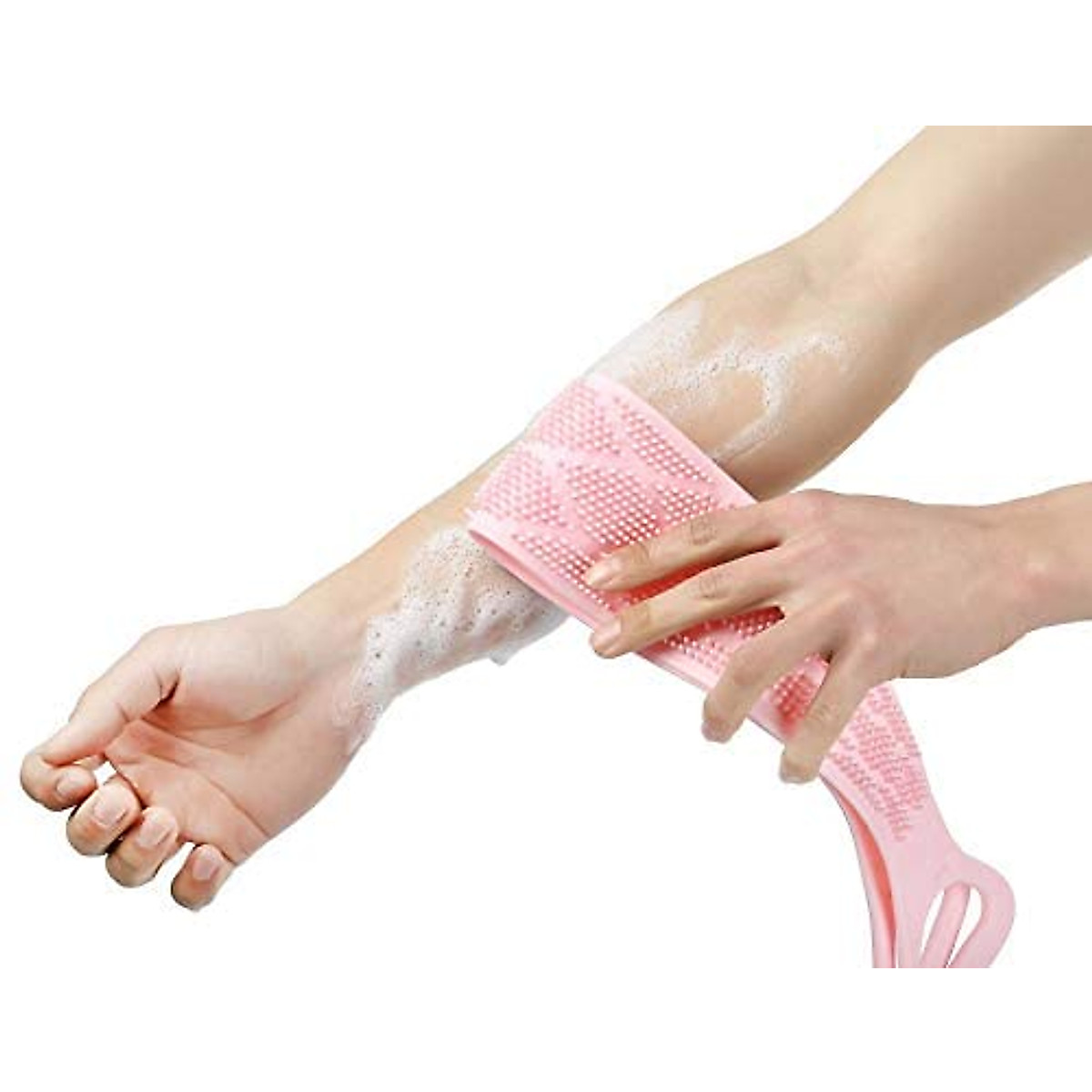 Silicone Bath Body Brush, Dual Sided Foldable Long Handled Design Soft Body Back Scrubber, Eco Friendly, Easy to Clean, Portable for Traveling (Green)