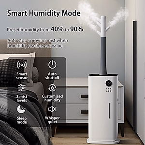 Humidifiers for Home Large Room-YOKEKON Large Humidifier for Whole House 3000 sq ft, 5.3Gal/20L, Greenhouse, Commercial Branch Tube Design with 360° Nozzle Sets, Remote, White