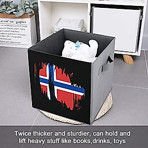 Retro Norwegian Flag Canvas Collapsible Storage Bins Cube Organizer Baskets with Handles for Home Office Car