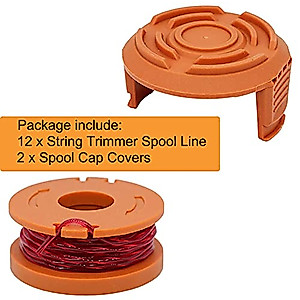 KAKO Replacement Spool for Worx Weed Eater String,10ft 0.065" Trimmer Spool Line for Worx WA0010 WA0004 WG151 WG155 WG163 WG170 WG175 WG180 Weed Wacker String(12 Spools+2Caps)