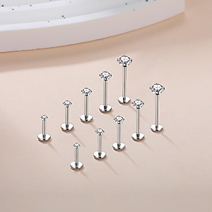 Aumeo 20G 18G 16G Threadless Push in Nose Rings Studs Surgical Steel Labret Jewelry Monroe Lip Rings Studs Medusa Ashley Piercing Jewelry for Women (Steel-18g*6/7/8/10/12mm)