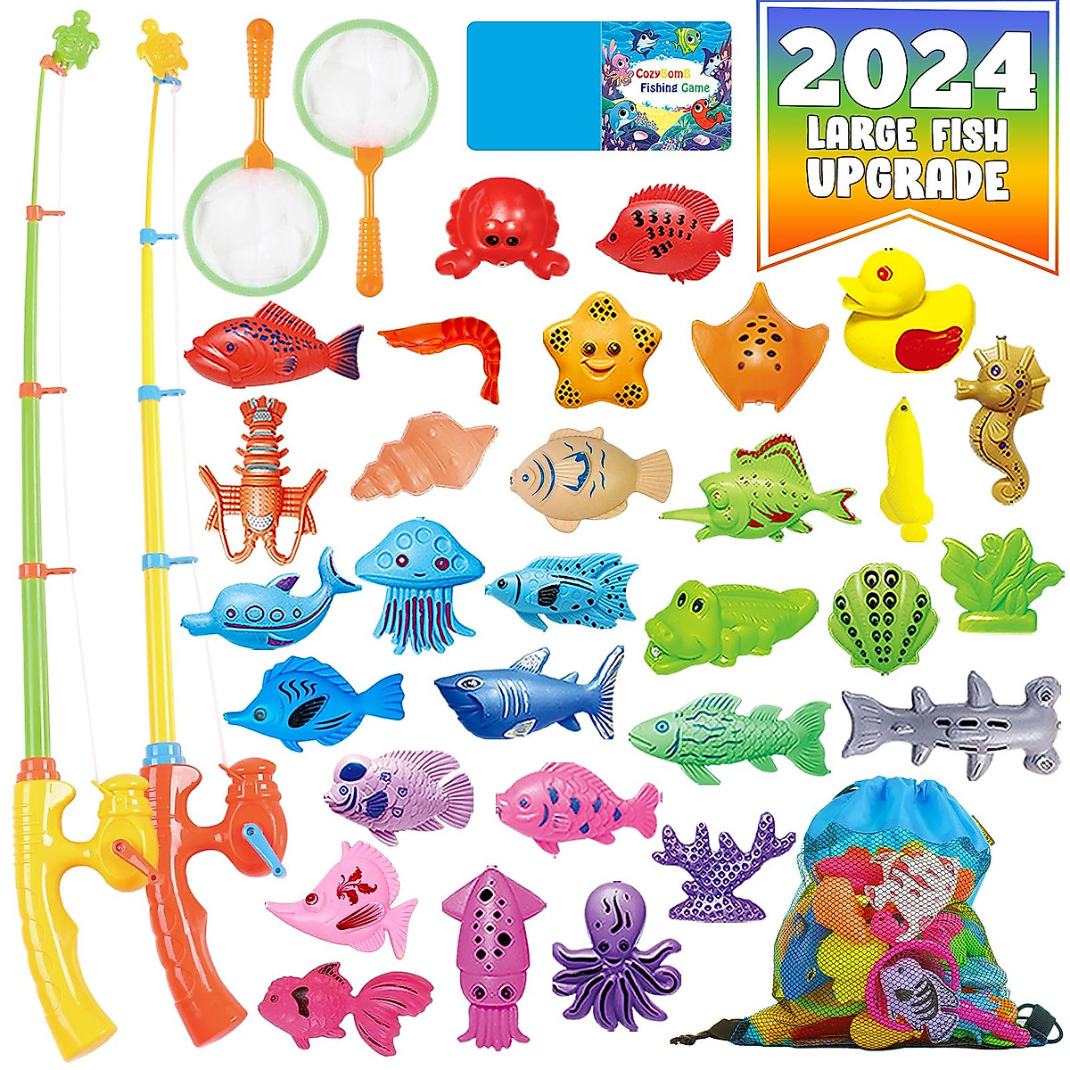 CozyBomB™ Magnetic Fishing Game for Kids | Bath Pool Toys Set for Water Table Learning Education Fishin for Bathtub Fun with Animal, Poles Rod Net Fishes for Kids Age 3 4 5 6 Year