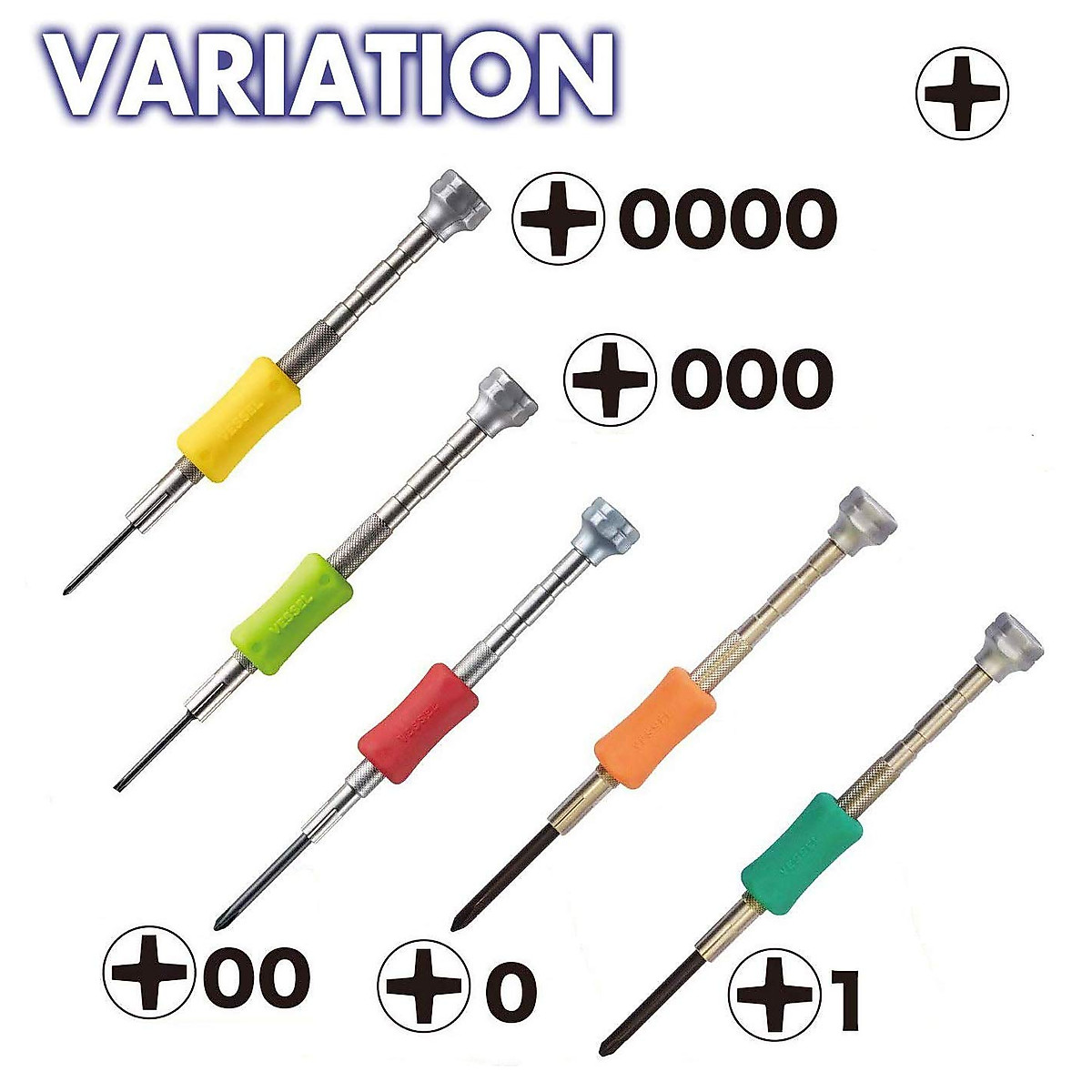VESSEL Precision screwdriver set TD-56 / -0.9, -1.2, -1.8, -2.3, +00, +0