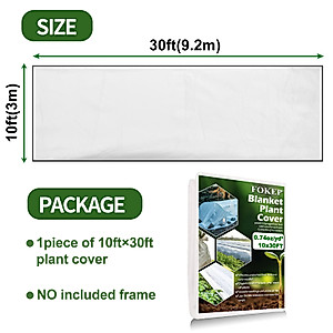 FOKEP 10Ft x 30Ft Plant Covers Freeze Protection, Reusable Frost Cover Plants Blanket for Winter, Floating Row Fabric Cover for Vegetables, Insect Protection, Sunscreen, Season Extension, 0.74oz/yd²