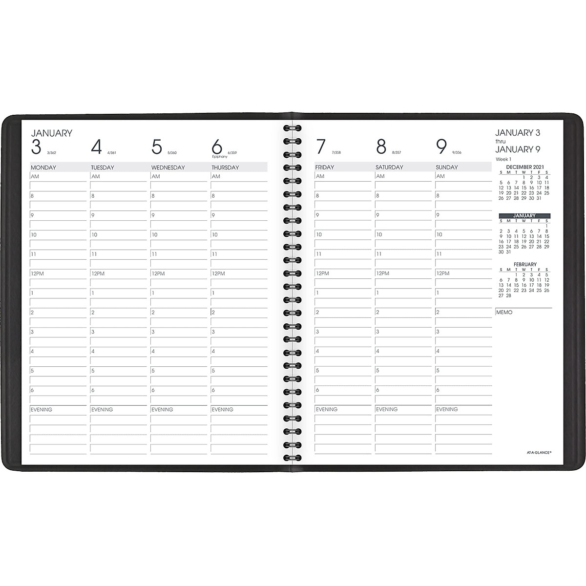 2022 Weekly Appointment Book & Planner by AT-A-GLANCE, 7" x 8-3/4", Black (7086505)