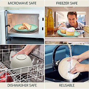 Wheat Straw Dinnerware Sets for 4, Osonm 16PCS Lightweight Unbreakable Plastic Plate Bowl Cup Set, Dishwasher Microwave Safe Dishes Set for Camping, RV, Picnic, Kitchen, Dorm, Great for Kids & Adults