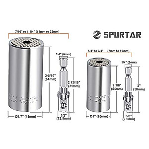 Spurtar Universal Socket Set (11-32mm 7-19mm) Multi-Function Universal Socket Tool Super Socket Unscrew Any Bolt Gifts for Dad, Husband, Boyfriend, Men, Christmas Gift - 4Pcs Set