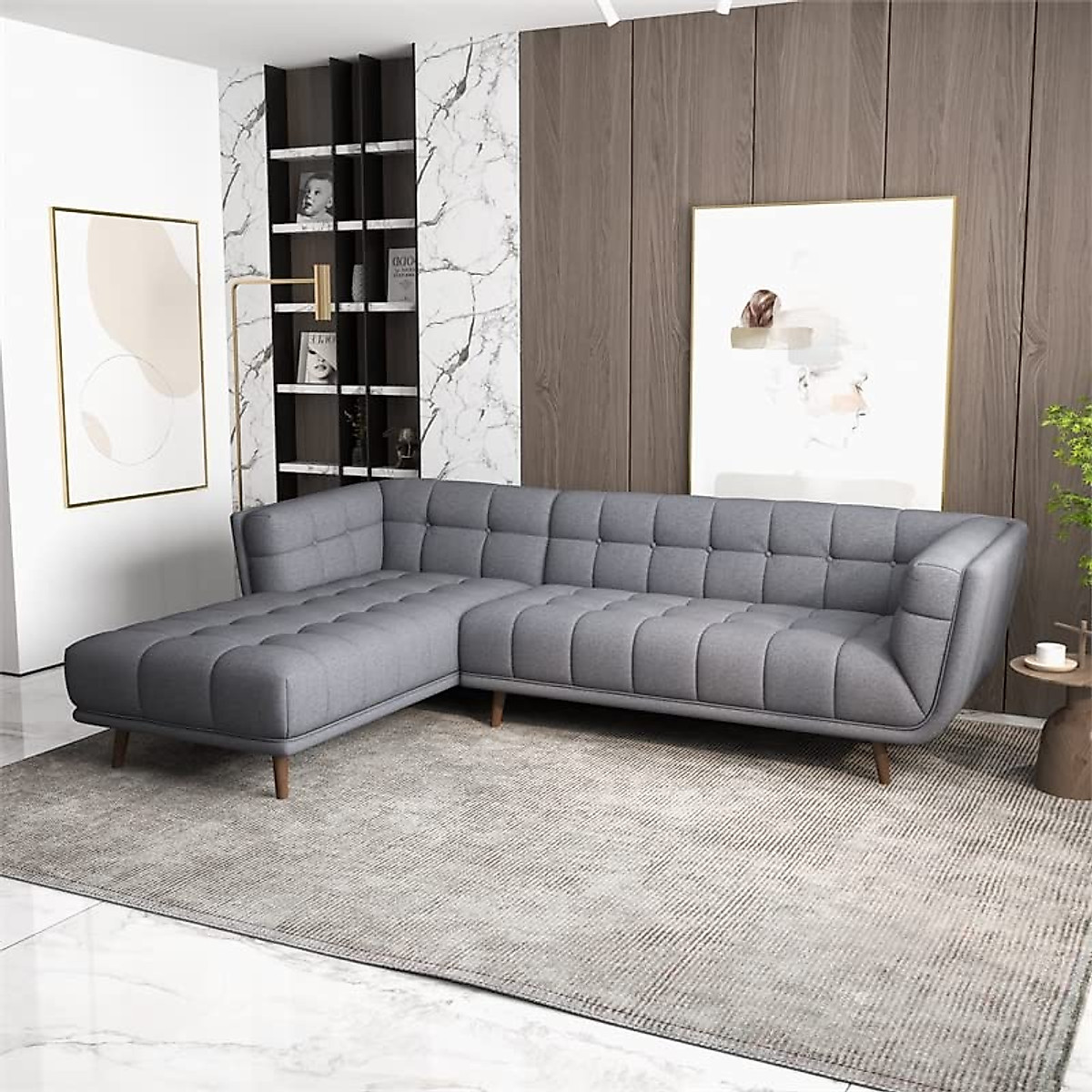 ASHCROFT Allen Grey Fabric Modern Living Room Corner Sectional Sofa