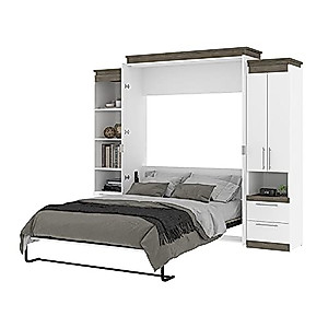Atlin Designs 104" Queen Murphy Bed and Narrow Storage with Drawers in White