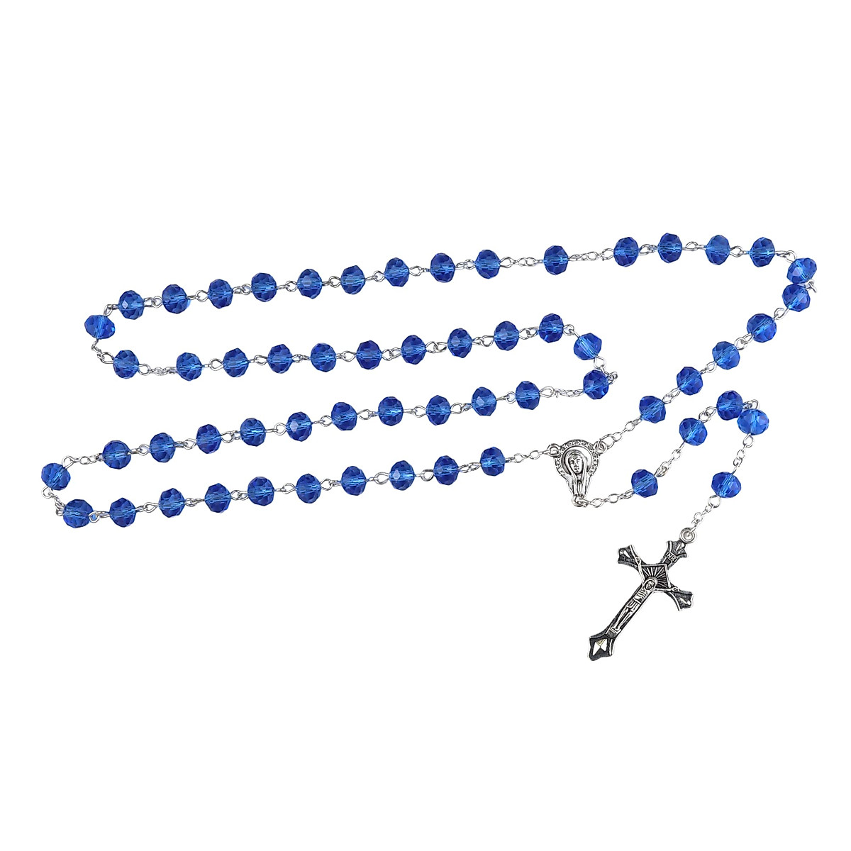 Trinity Church Supply Blue Glass Sapphire Rosary, Prayer Beads for Catholic Men, 8mm Bead, 20” Length and 1 ½ Inch Crucifix