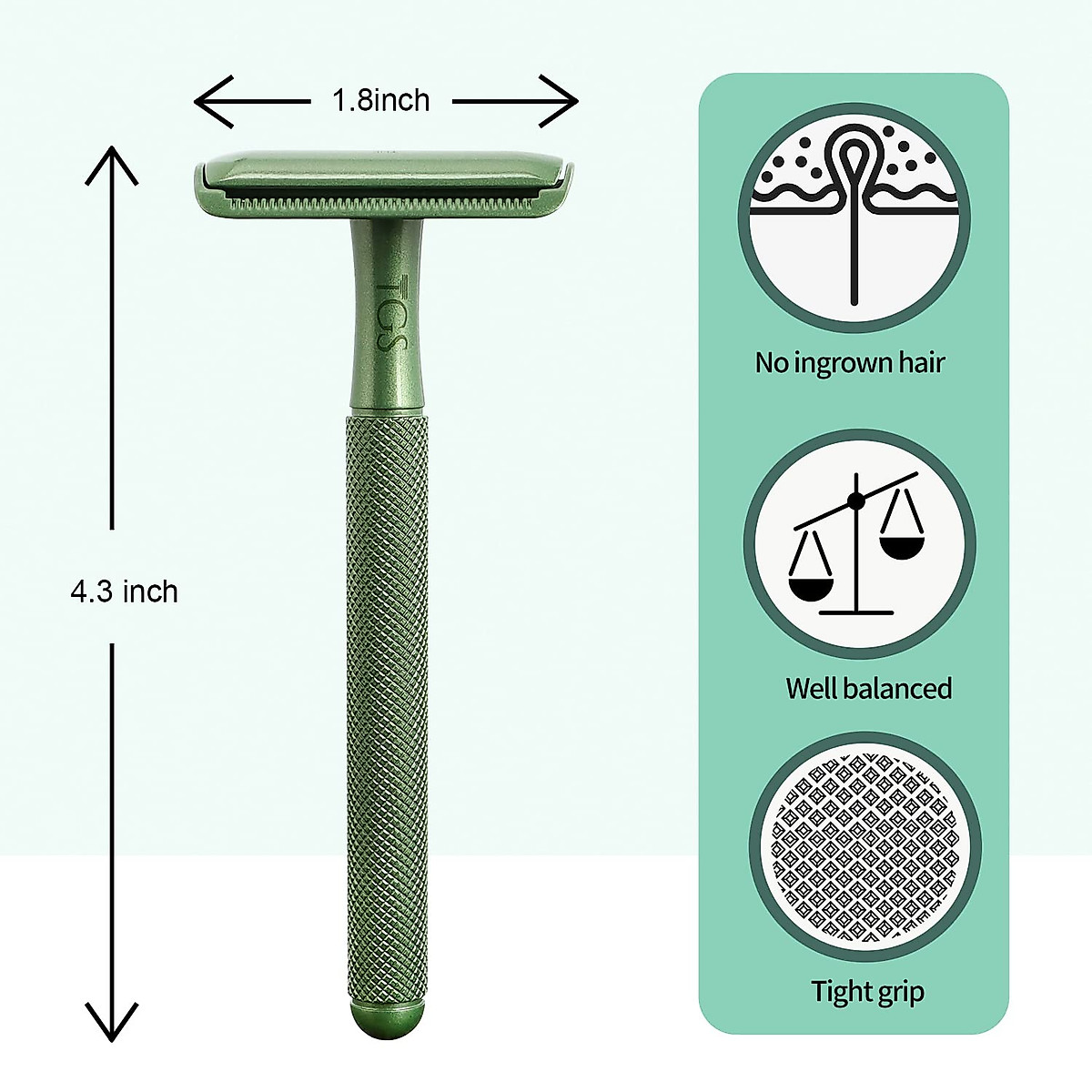 The Grooming Society Double Edge Safety Razor (Closed Comb),Safety Shaving Razor,Safety Razor for Men or Women,With 10 Blades Metal Razor(Green)
