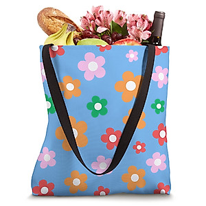 Retro Aesthetic Red Orange Pink Green Blue Daisy Flowers Tote Bag