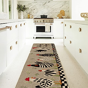 Artoid Mode Baking Cooking Chicken Rooster Kitchen Mats Set of 2, Home Decor Low-Profile Kitchen Rugs for Floor - 17x29 and 17x47 Inch