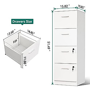 YITAHOME 4-Drawer File Cabinet with Lock, 15.86" Deep Vertical Filing Cabinet for Letter A4-Sized Files, Need to Assemble, Storage Cabinet for Home Office, White