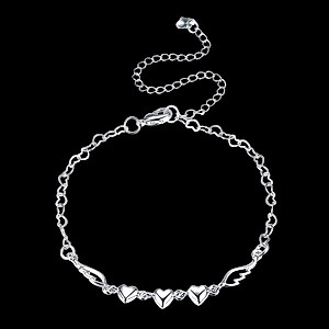 Cutesmile Fashion Jewelry 925 Sterling Silver Love Heart Angel Wings Chain Anklet