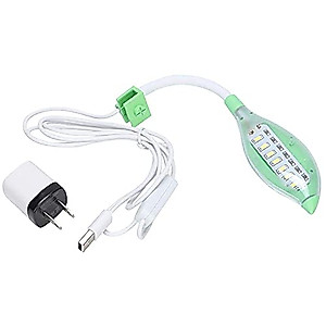 Aquarium Mini USB Lamp Tortoise Fish Tank Aquarium LED Clip On Leaf Head Light for Aquatic Plant Growing with US Plug(Blue White Light-Green)