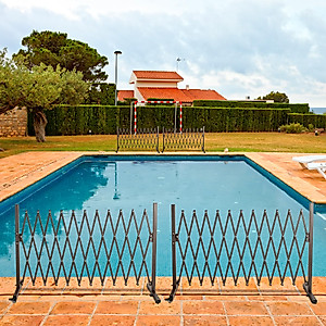 TECSPACE Aluminum Expandable Garden Fence, Portable Barricade Gate with Casters, Expansion Size 126×15.2×40.6 inches, Flexible Fence Mobile Barricade Safety Barrier, Pet Fence Gate Adjustable