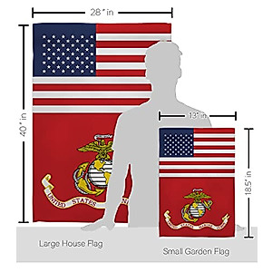 US Marine Corps Garden House Flag - Set Armed Forces USMC Semper Fi United State American Military Veteran Retire Official - Decoration Banner Small Yard Gift Double-Sided Made in USA 28 X 40