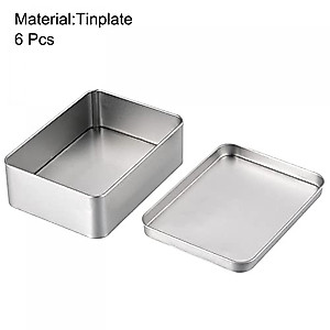 uxcell Metal Tin Box, 6pcs 4.92" x 3.54" x 1.57" Rectangular Empty Tinplate Storage Containers with Lids, Silver Tone