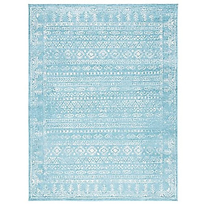 SAFAVIEH Tulum Collection Area Rug - 8' x 10', Aqua & Ivory, Moroccan Boho Distressed Design, Non-Shedding & Easy Care, Ideal for High Traffic Areas in Living Room, Bedroom (TUL271K)
