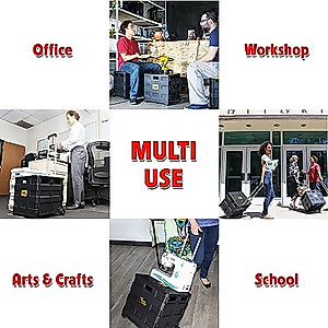 dbest products Quik Cart Sport Collapsible Rolling Crate on Wheels for Teachers Tote Basket 80 lbs Capacity, Made from Heavy Duty Plastic Used as a Seat, Black