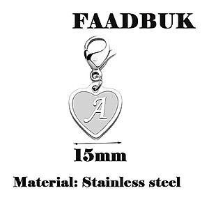 FAADBUK Initial Letter A-Z Alphabet Heart Charm for Bracelet Keychain Necklace Initial Stainless steel Clasp Clip on Charm (intial A)