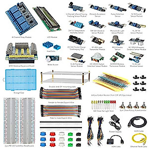 HSU Development Kit for Raspberry Pi 3/4 and Arduino with 16 Different Sensor Modules, Hundreds of Electronic Components, Other Necessary Accessories and Big Carrying Case (Advanced)