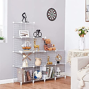 ANWBROAD Wire Cube Storage Organizer 12 Cube Metal Grids Shelves Storage Bins Shelving Stackable Modular Bookshelf Shelf Cubbies Unit Closet Cabinet for Living Room Office White LWT012T