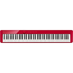Casio PX-S1100 Privia 88-Key Slim Stage Portable Digital Piano with Bluetooth Adapter, Black Bundle with Studio Headphones, Keyboard Stand, Bench, Sustain Pedal (White) (Red) (Red)