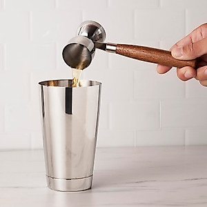 True Double Jigger with Acacia Handle, Bar Supplies, Drink Tools, Craft the Perfect Cocktails, 1oz & 1.25oz Capacities, Stainless Steel