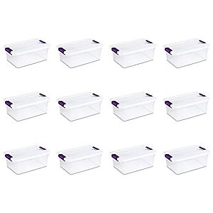 Sterilite 17531712 15 Quart/14 Liter ClearView Latch Box, Clear with Sweet Plum Latches, 12-Pack