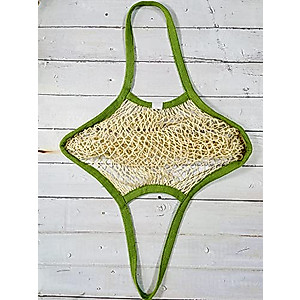 Green Handle US - Mesh Net Bag with Long Shoulder Handle Bag Stretchable Reusable for Grocery Shopping Beach Toys Storage (Green Handle)