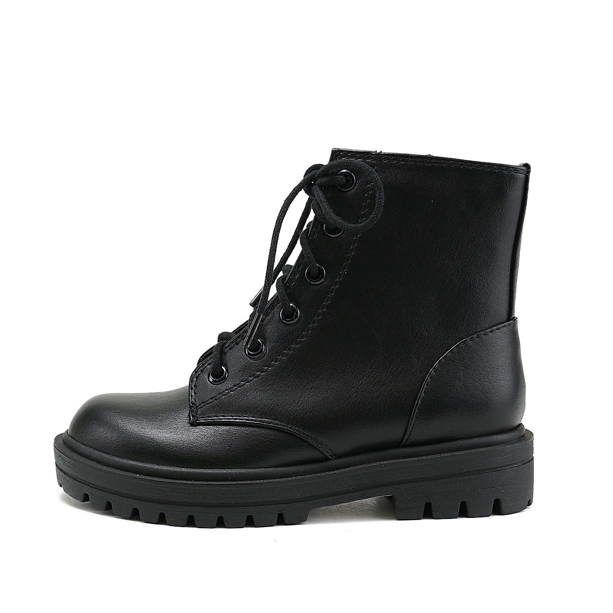 Soda Firm-IIS Girls Lace Up Side Zipper Vegan Leather Combat Boots (Black, numeric_13)