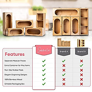 Summerlin Bamboo Ziplock Bag Organizer for Drawer Storage - Plastic Bag Holder Compatible with All Plastic Food Storage Bags (Quart, Snack, Sandwich, Gallon) - Comes with Bonus Container