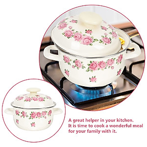 Zerodeko Pots Pioneer Woman Cookware Flower Enamel Stock Pot with Lid Cooking Pot Non Stick Soup Pot Casserole Pot Pasta Pot Sauce Pot with Handle for Kitchen 16cm Pioneer Woman Cookware