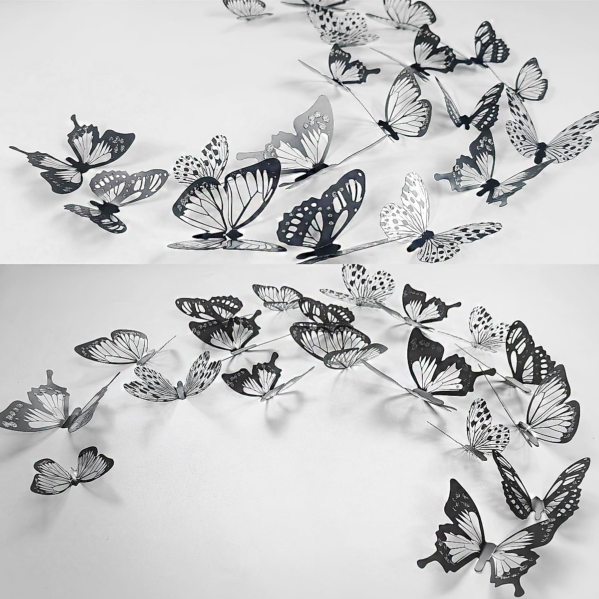 Ewong 54Pcs Black 3D Butterfly Wall Decor - Butterfly Decoration Party Cake Decorative - Removable Waterproof Butterfly Wall Decal Birthday Home Room Decor Bathroom Bedroom Sticker & Murals