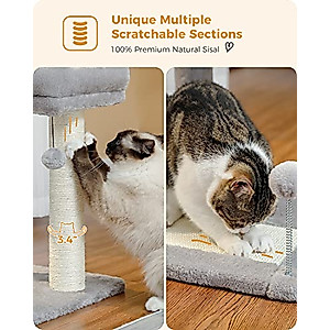 PEQULTI Cat Scratching Post Bed, Cat Scratcher with Sisal Covered Scratching Post and Pad, Self-Grooming Brush for Indoor Kittens and Cats