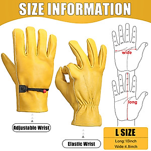 Bencailor 4 Pairs Cowhide Leather Gloves Adjustable Wrist Gloves Puncture Cut Resistant Gloves Work Gloves for Men & Women(Golden Yellow)