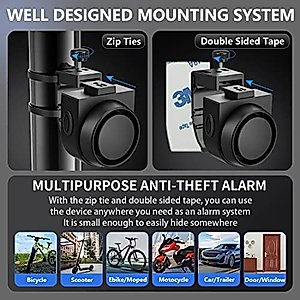 PADONOW Wireless Remote Bike Alarm 2 Pack: 115 dB Loud Bicycle Vibration Motion Sensor Anti Theft Alarm Motorcycle Security System Alarm Waterproof USB-C Rechargeable Multipurpose Vehicle Alert Device