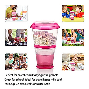 UTOWO Cereal On the Go Cups Travel-To-Go-Food-Containers Storage with Spoon Breakfast Drink-Cups-Portable (Pink)