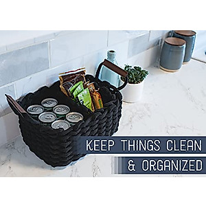 Nat & Jules Thick Woven 12 x 10 Polyester Knit Nesting Baskets Set of 3 - Organize Your Home Linen Closet, Storage Shelves, Bathroom Cabinets or Living Room in Style, Black