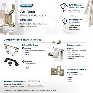 Amerock H37005BBZ | Aliso Double Prong Decorative Wall Hook | Golden Champagne Hook for Coats, Hats, Backpacks, Bags | Hooks for Bathroom, Bedroom, Closet, Entryway, Laundry Room, Office
