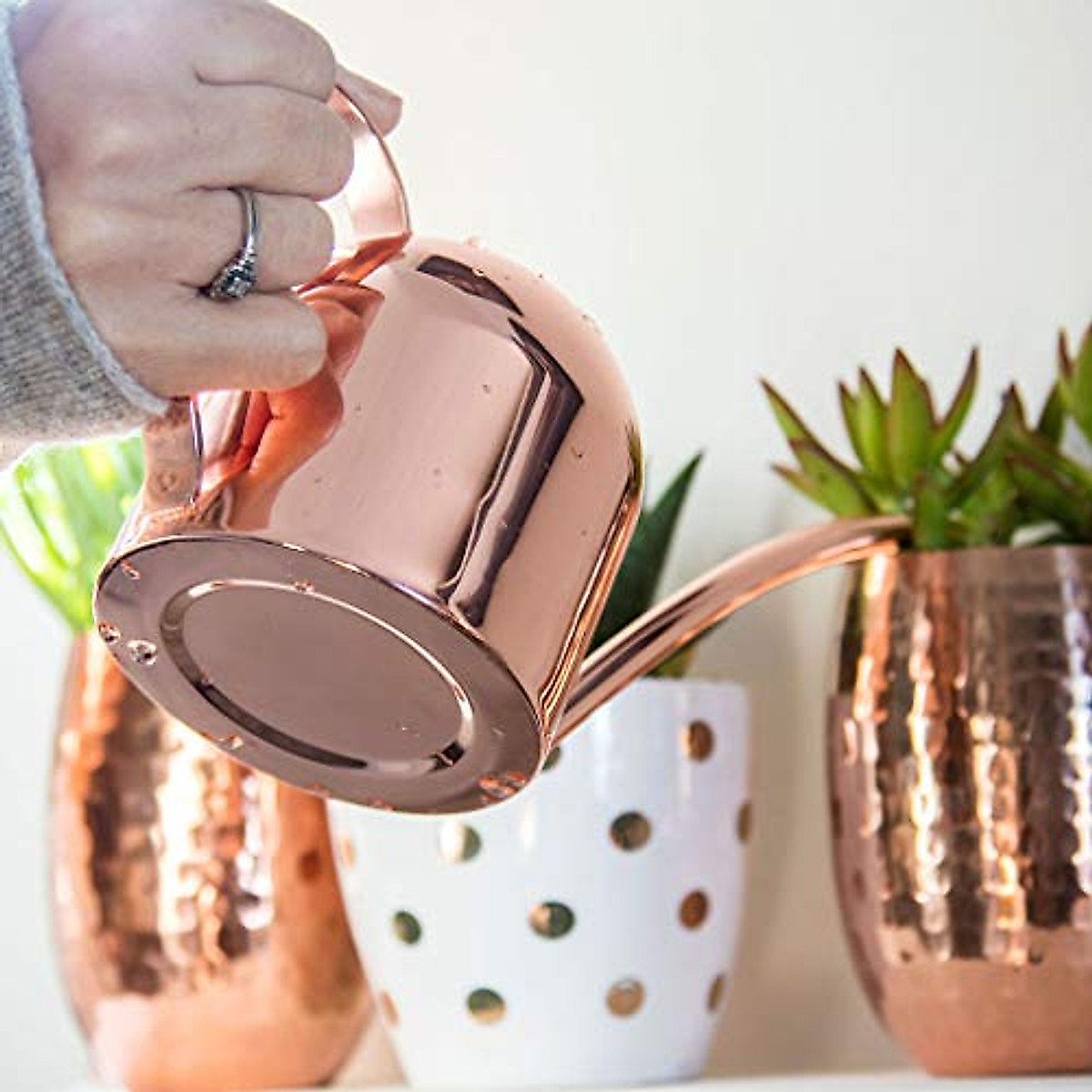 Smouldr Mini Plant Watering Can Indoor: Rose Gold Small Watering Can Helps You Water Tiny House Plants, Succulents, Bonsai or Herb Gardens - Steel Plant Waterer for Miniature Flower Pots - 15 Ounces